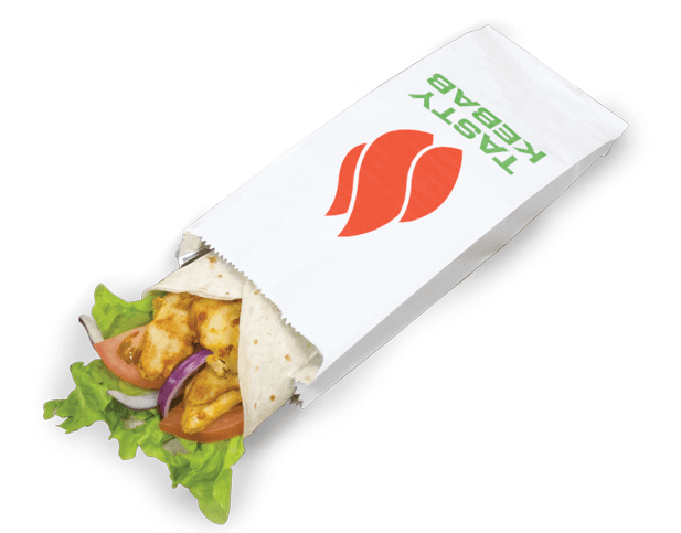 Foil Lined Paper Bags (White with 'Tasty Kebab' Print) | Castaway® Food ...