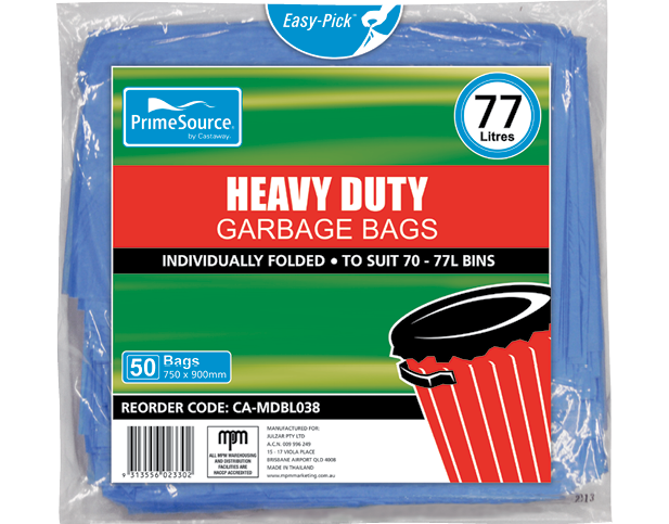 Heavy Duty Plastic Garbage Bags (77L Blue) | Castaway® Food Packaging
