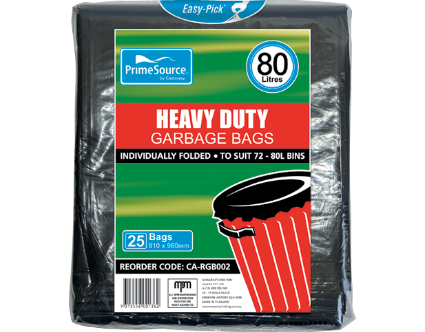 Heavy Duty Plastic Garbage Bags (80L Black) | Castaway® Food Packaging﻿