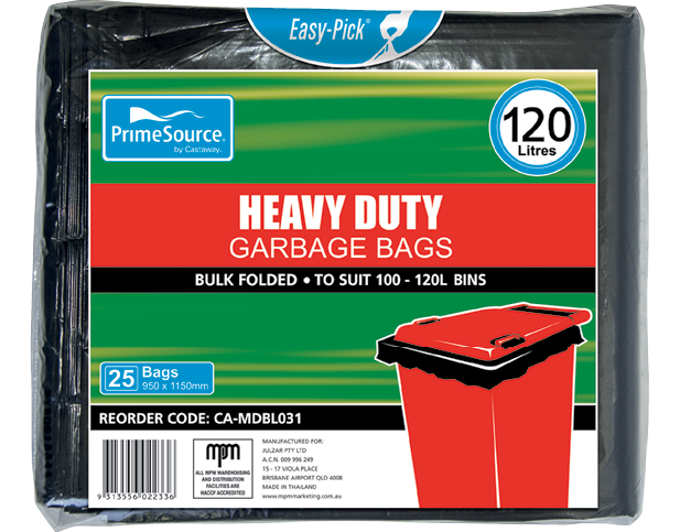 Heavy Duty Plastic Garbage Bags Bulk Folded (120L Black) | Castaway ...