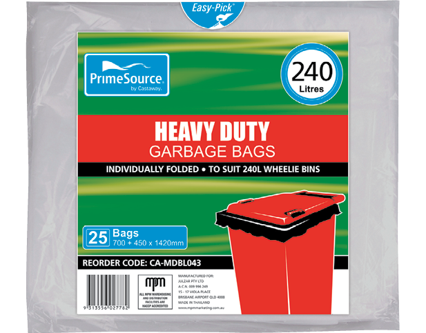 Heavy Duty Plastic Wheelie Bin Bags (240L Clear) | Castaway® Food Packaging