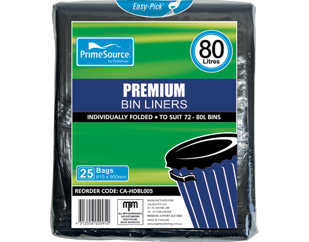 PrimeSource® Premium Garbage Bin Liners (80L Black) | Castaway® Food Packaging