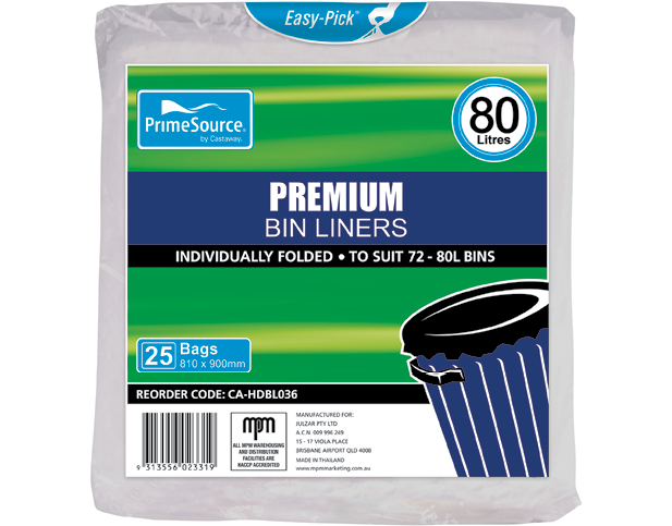 PrimeSource® Premium Garbage Bin Liners (80L Clear) | Castaway® Food Packaging