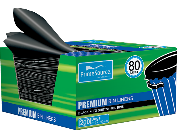 PrimeSource® Premium Garbage Bin Liners (80L Dispenser Box) | Castaway ...